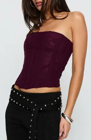 Princess Polly Oscuro Mesh Corset Top - Currant