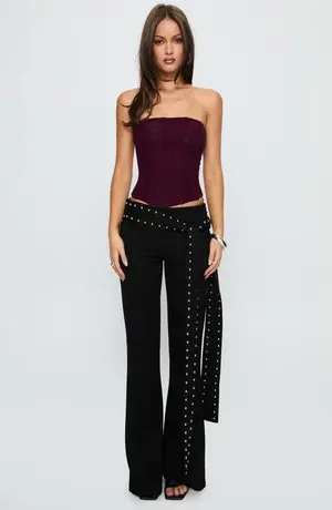 Princess Polly Oscuro Mesh Corset Top - Currant