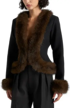Manière De Voir Lina Sculpted Wool & Fur Trim Jacket
