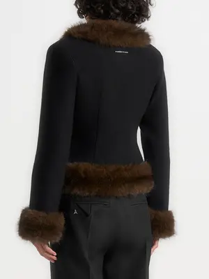 Manière De Voir Lina Sculpted Wool & Fur Trim Jacket