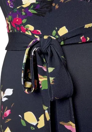 LASCANA Paisley Print Crossover V-neck Cap Sleeve Handkerchief Hem Dress - Navy Printed