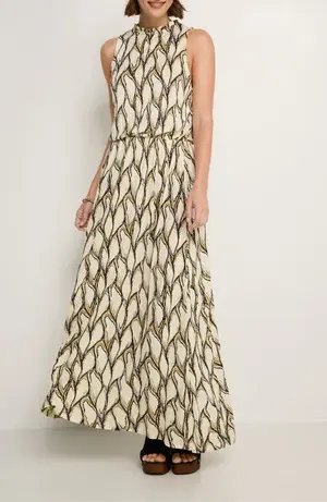 LASCANA High Neck Maxi Dress - Ivory Khaki
