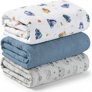 KEABABIES 3-pack Lyra Muslin Swaddle Blankets Diggers