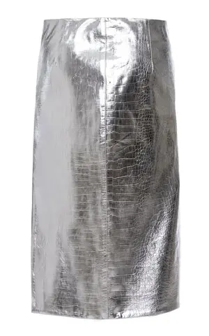 DES_PHEMMES Croc-embossed Knee-length Skirt - Silver