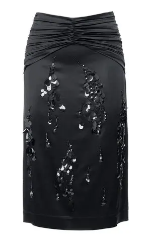 DES_PHEMMES Embellished Ruched Midi Skirt - Black