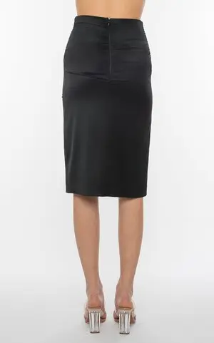 DES_PHEMMES Embellished Ruched Midi Skirt - Black