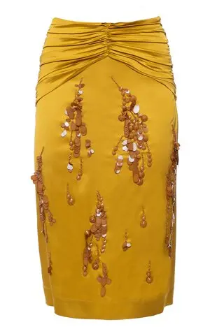 DES_PHEMMES Embellished Ruched Midi Skirt - Gold