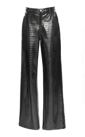 DES_PHEMMES Croc-embossed Wide-leg Trousers - Black