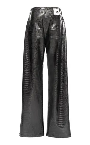 DES_PHEMMES Croc-embossed Wide-leg Trousers - Black