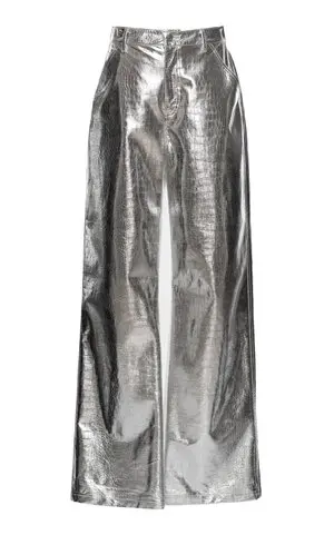 DES_PHEMMES Croc-embossed Wide-leg Trousers - Silver