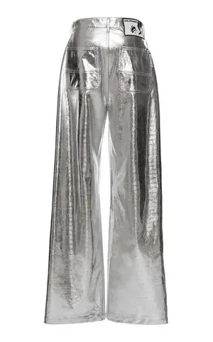DES_PHEMMES Croc-embossed Wide-leg Trousers - Silver