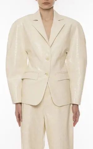 DES_PHEMMES Croc-embossed Blazer - White
