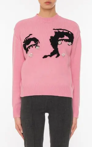 DES_PHEMMES Embroidered Wool-blend Sweater - Pink