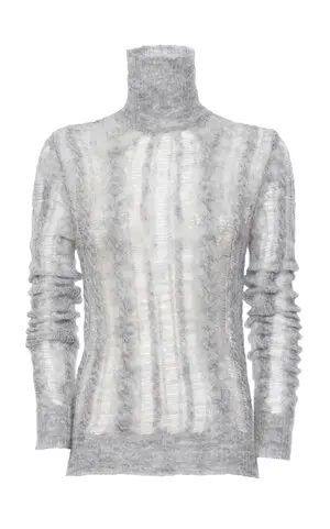 DES_PHEMMES Open-knit Mohair Turtleneck - Light Grey