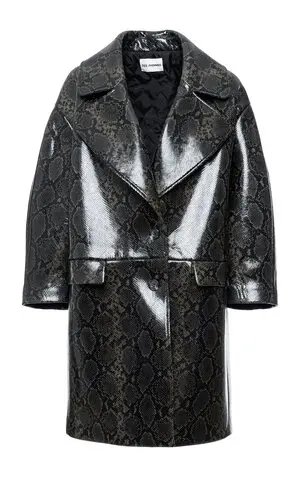 DES_PHEMMES Snake-embossed Overcoat - Dark Green