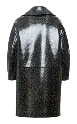 DES_PHEMMES Snake-embossed Overcoat - Dark Green