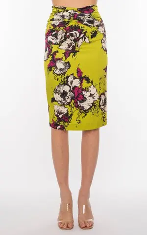 DES_PHEMMES Printed Stretch-satin Knee-length Skirt - Green