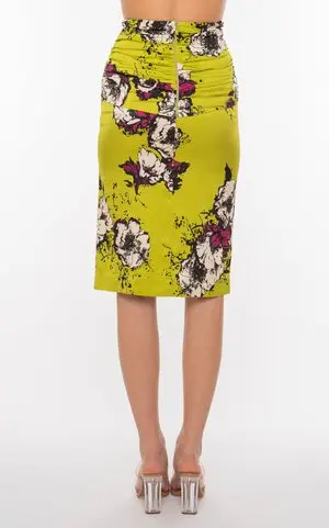 DES_PHEMMES Printed Stretch-satin Knee-length Skirt - Green