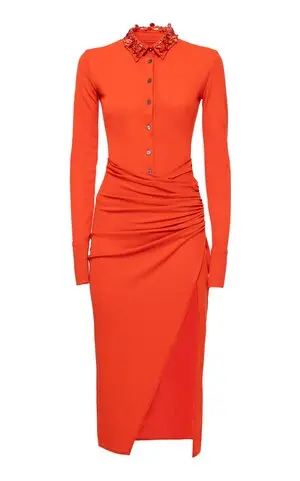 DES_PHEMMES Polo Wrap Midi Dress - Orange