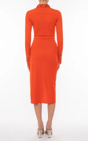 DES_PHEMMES Polo Wrap Midi Dress - Orange