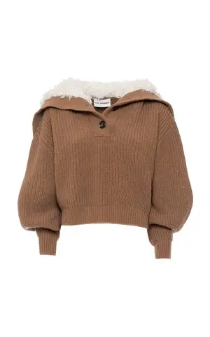 DES_PHEMMES Fur-trimmed Wool-blend Pullover - Tan