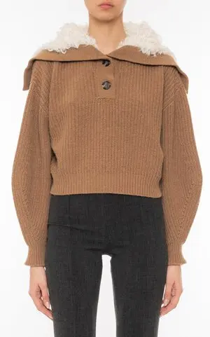 DES_PHEMMES Fur-trimmed Wool-blend Pullover - Tan