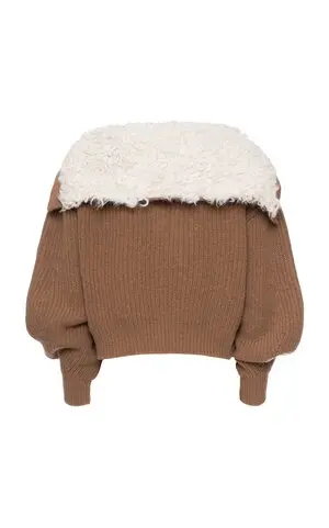 DES_PHEMMES Fur-trimmed Wool-blend Pullover - Tan