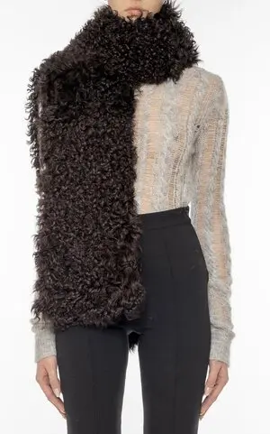 DES_PHEMMES Textured Mongolian Fur Scarf - Brown