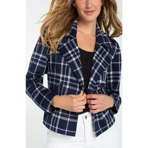 LIVERPOOL Plaid Crop Trench Jacket - Midnite/white Plaid