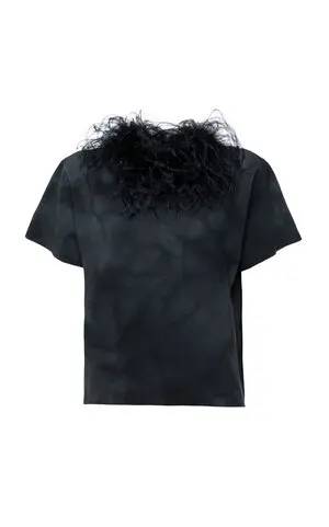 DES_PHEMMES Feather-trimmed T-shirt - Dark Grey