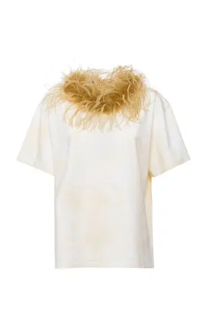 DES_PHEMMES Feather-trimmed T-shirt - Ivory