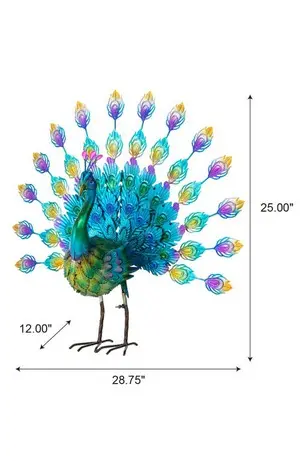 GLITZHOME 28.75"w Metal Peacock Tail Spread Garden Statue With Stakes