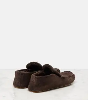 THE ROW Leo Shearling-lined Suede Loafers - Brown