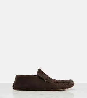 THE ROW Leo Shearling-lined Suede Loafers - Brown