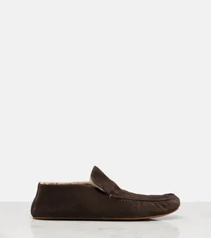THE ROW Leo Shearling-lined Suede Loafers - Brown