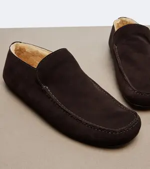 THE ROW Leo Shearling-lined Suede Loafers - Brown