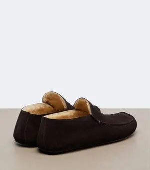 THE ROW Leo Shearling-lined Suede Loafers - Brown