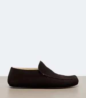 THE ROW Leo Shearling-lined Suede Loafers - Brown