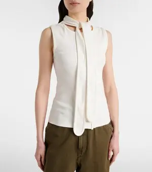 LEMAIRE Scarf-detail Cotton And Linen Jersey Top - White