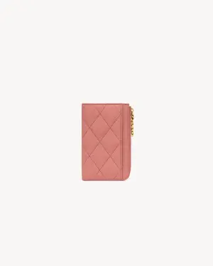 Saint Laurent Cassandre Bijou Zip Card Case In Lambskin In Pink - Tulip Pink