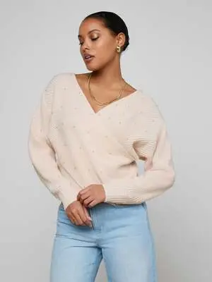 L'Agence Antonella Crossover Sweater - Soft Blush/gold