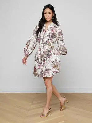 L'Agence Kiersten Printed Linen-blend Dress