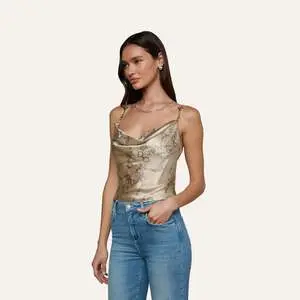 L'Agence Calista Silk Camisole - Soft Macadamia Multi Small Horsebit Chain