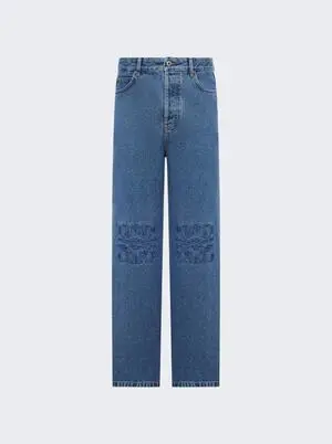Loewe Anagram Embroidered Baggy Jeans - Blue