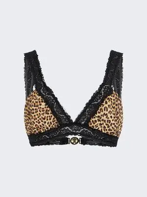 Roberto Cavalli Leopard Print Bikini Top With Lace Inserts - Brown