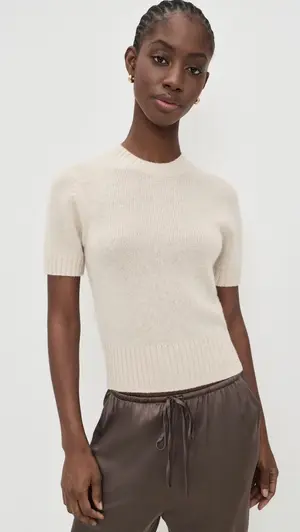 WHITE & WARREN Featherweight Cashmere Pullover - Natural Heather