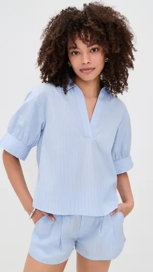 FRAME The Striped Popover Top