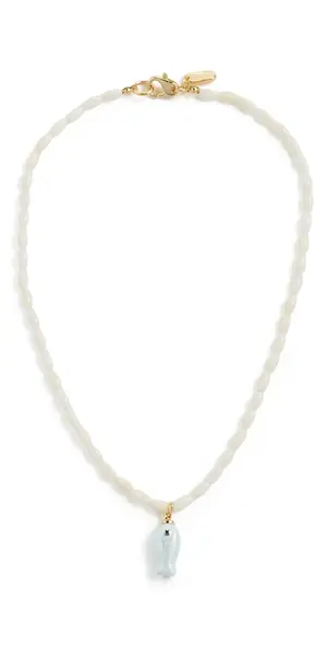 LOGAN TAY Mother-of-pearl Beaded Fish Pendant Necklace - White
