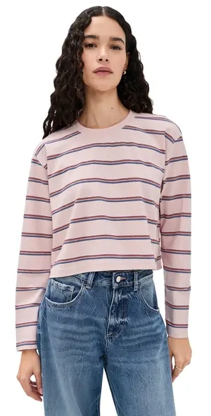 STATE & LAKE Striped Crewneck Tee - Pink