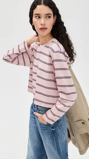 STATE & LAKE Striped Crewneck Tee - Pink